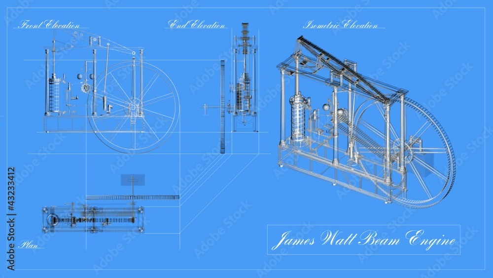 Engineering drawing animation of a steam engine. Loops. Stock Video ...