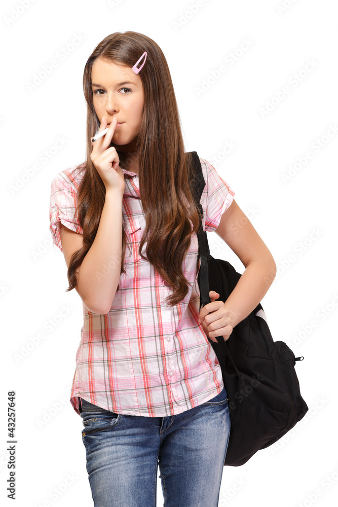 portrait of a teenage girl smoking a cigarette Stock Photo | Adobe Stock