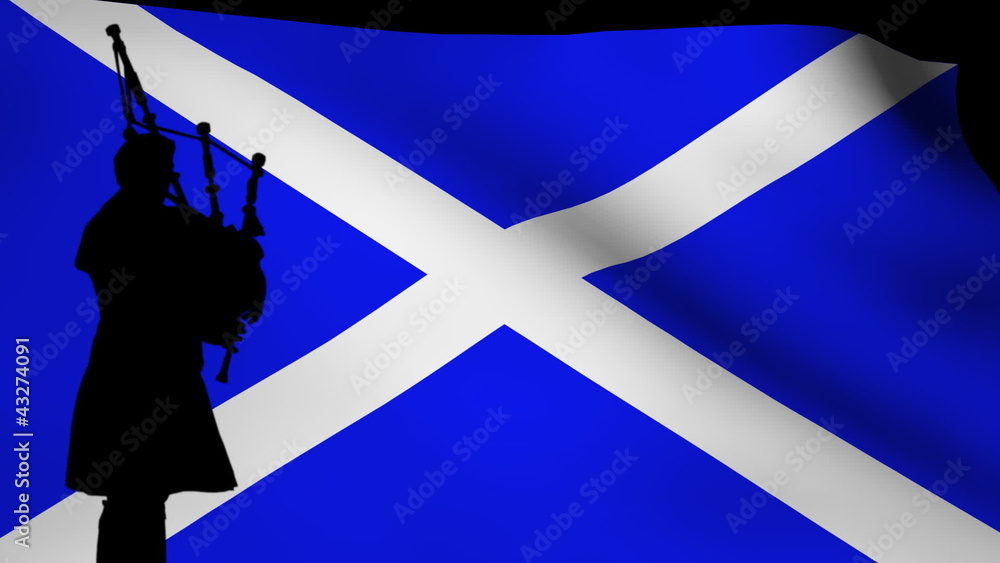 bag piper silhouette with rippling Scottish flag animation Stock Video ...