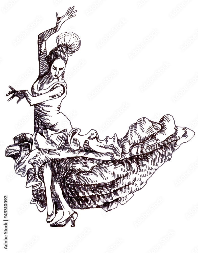 Classical dancer dances. Hand drawing Stock Illustration | Adobe Stock
