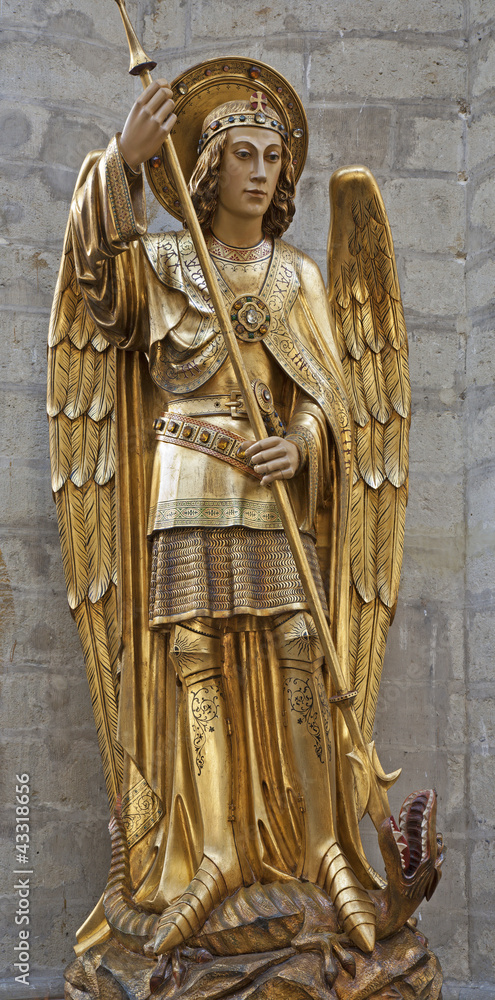 Brussels - Saitn Michael the archangel statue from cathedral Stock ...