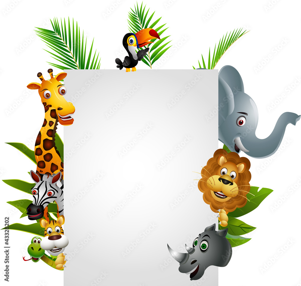Wild African animal cartoon with blank sign Stock Vector | Adobe Stock