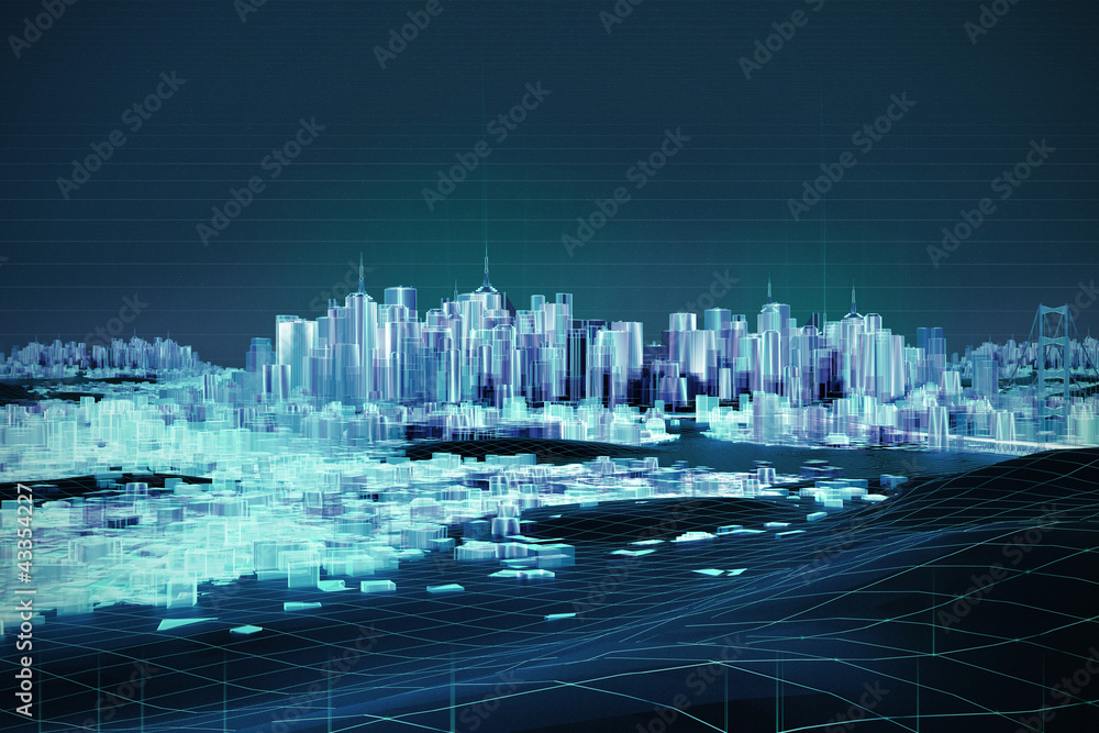 Digitales Zeitalter Metropole 3D Konzept Stock-Illustration | Adobe Stock