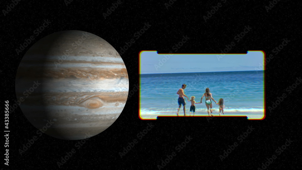 People on the beach with images of planets courtesy of Nasa.org vídeo ...