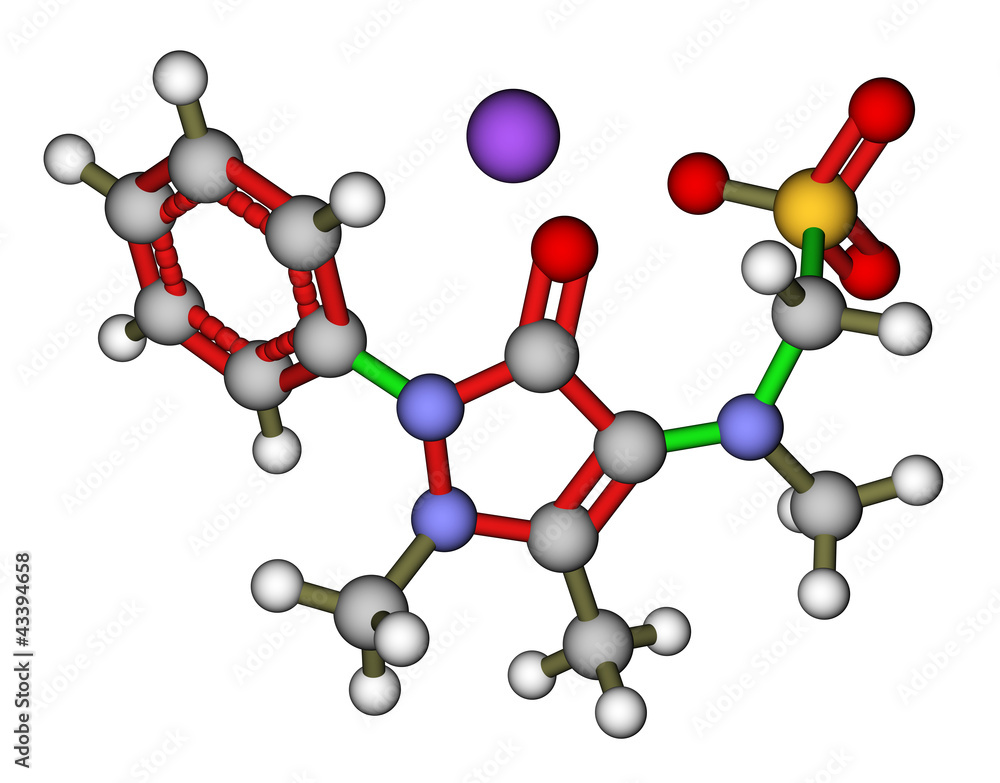 Metamizole, an analgesic and antipyretic drug. 3D model Stock ...