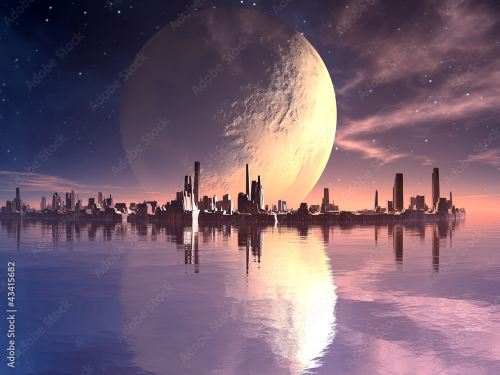 New Atlantis - Floating Futuristic Alien City Stock Illustration ...