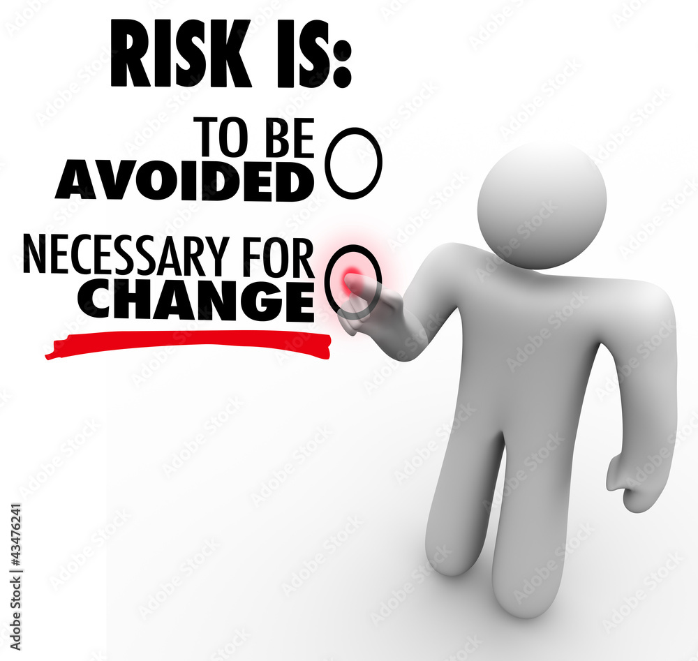 Risk is to Be Avoided or Necessary for Change Man Chooses Button Stock ...