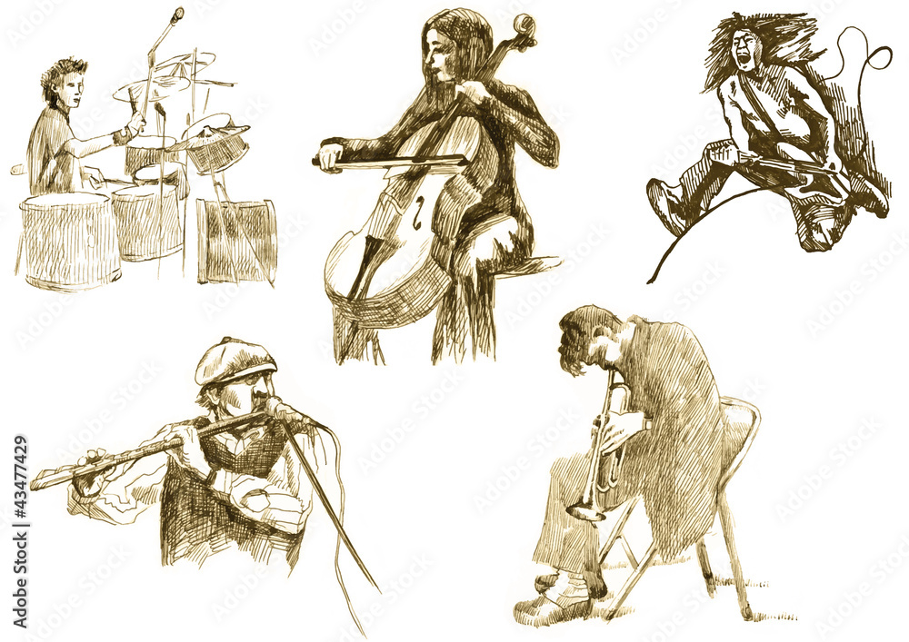 musicians with musical instruments,drawings converted to vector Stock ...