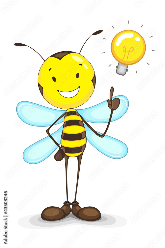 vector illustration of bee with idea bulb above head Stock Vector ...