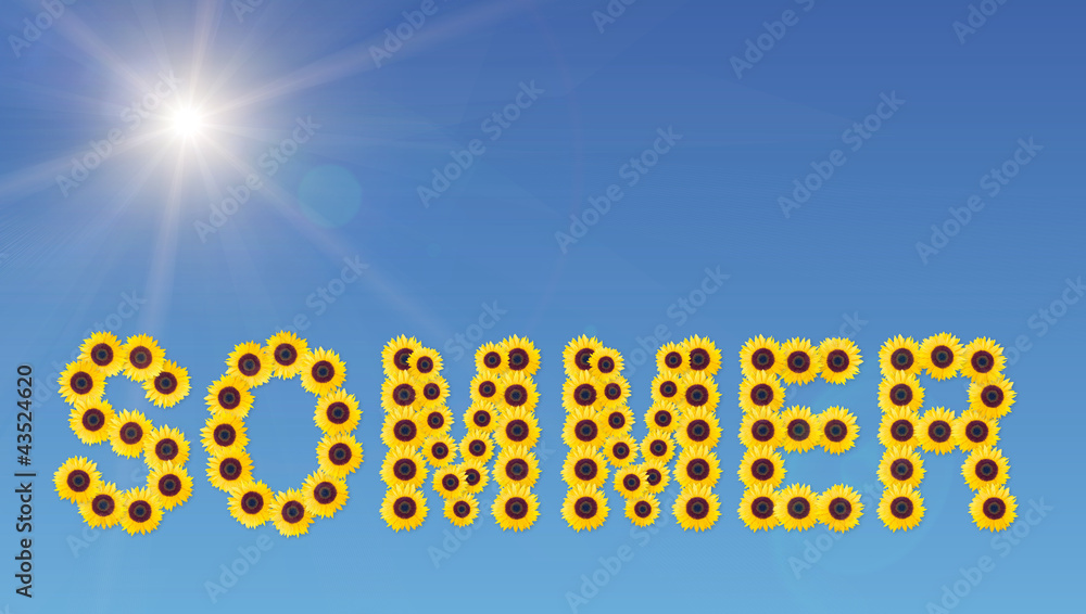 Sommer – Schrift aus Sonnenblumen Stock-Foto | Adobe Stock