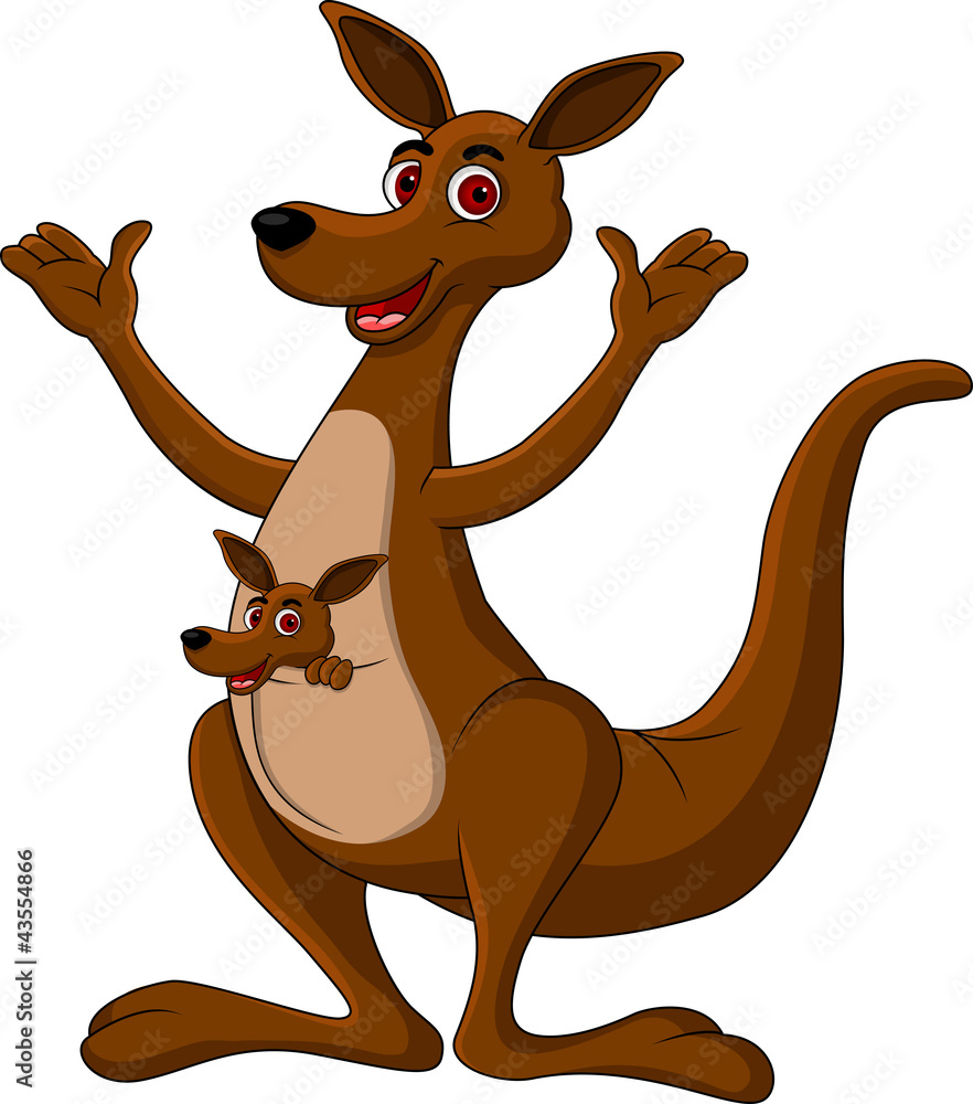Pointing cartoon kangaroo and its baby Joey Stock Vector | Adobe Stock