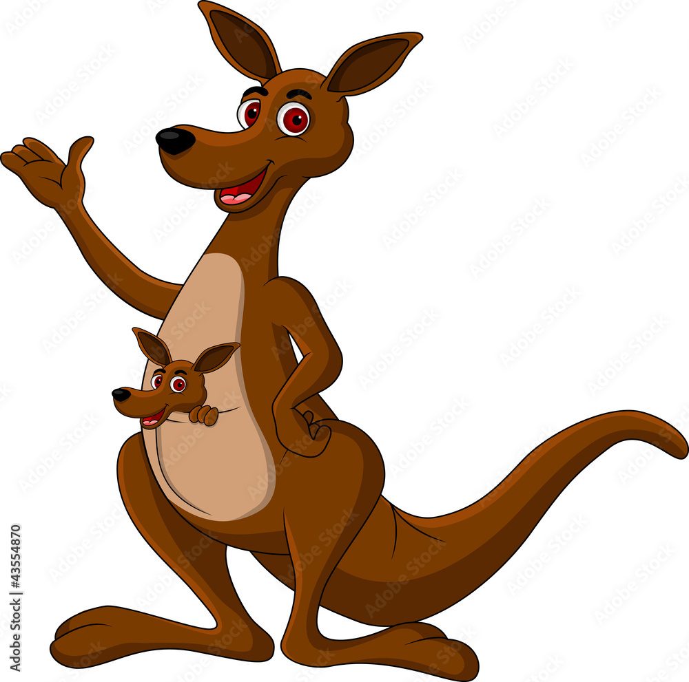 Pointing cartoon kangaroo and its baby Joey Stock Vector | Adobe Stock