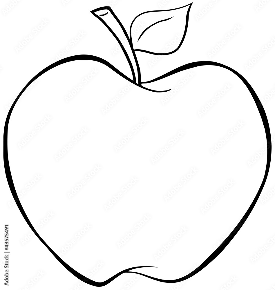 Outlined Cartoon Apple. Raster Illustration Stock Vector | Adobe Stock