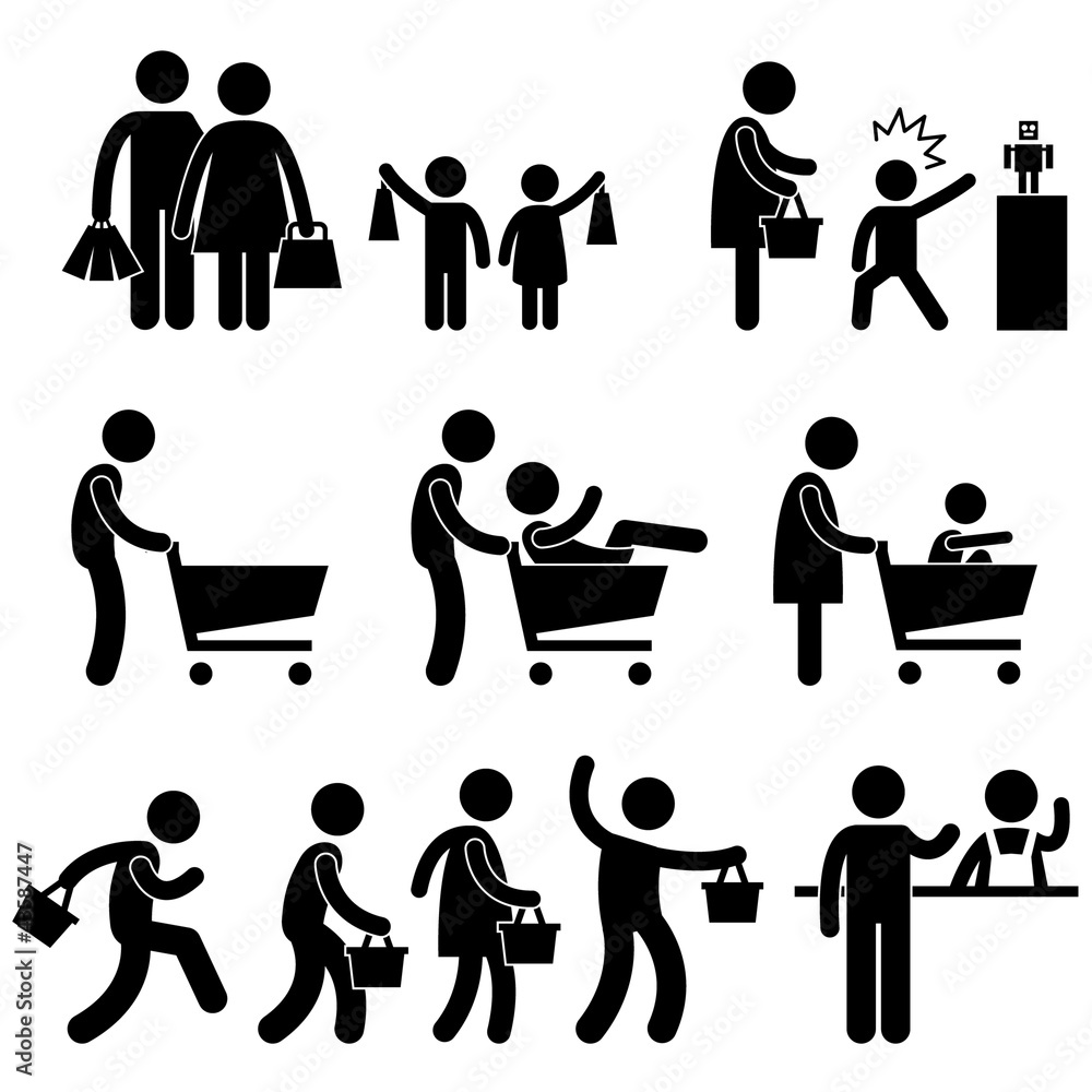 People Family Shopping Shopper Sales Promotion Pictogram Stock Vector ...