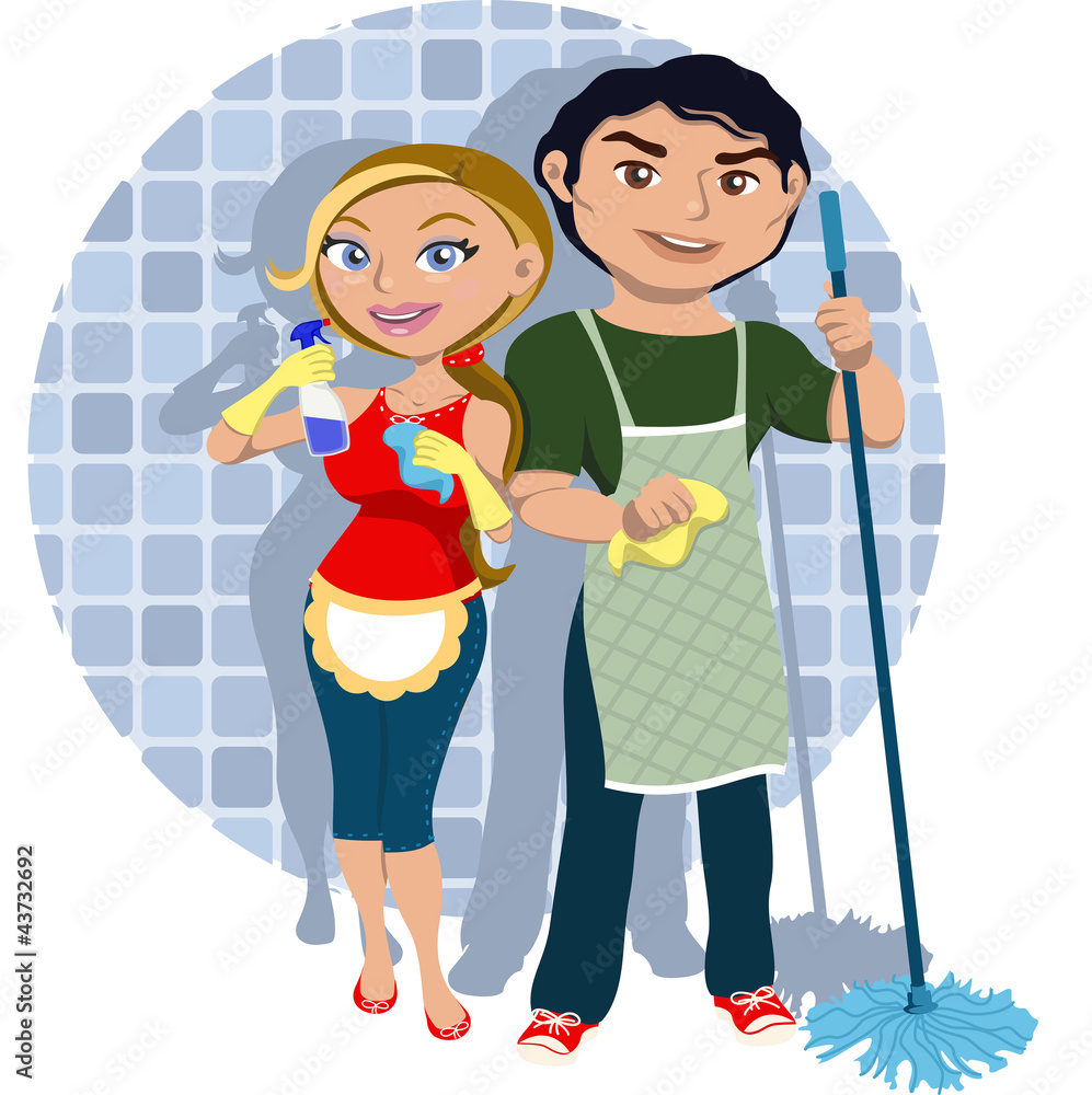 Hombre y mujer compartiendo tareas del hogar Stock Vector | Adobe Stock Hombre y mujer compartiendo tareas del hogar Stock Vector | Adobe Stock