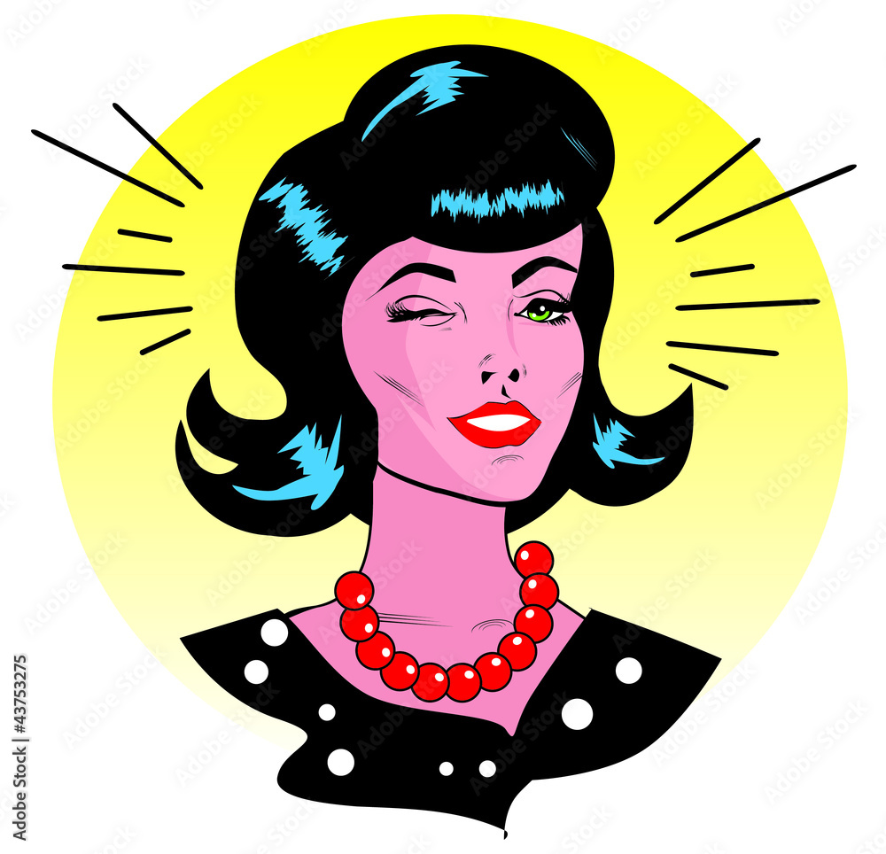 Retro Woman Winking - Retro Clip Art Stock Illustration | Adobe Stock