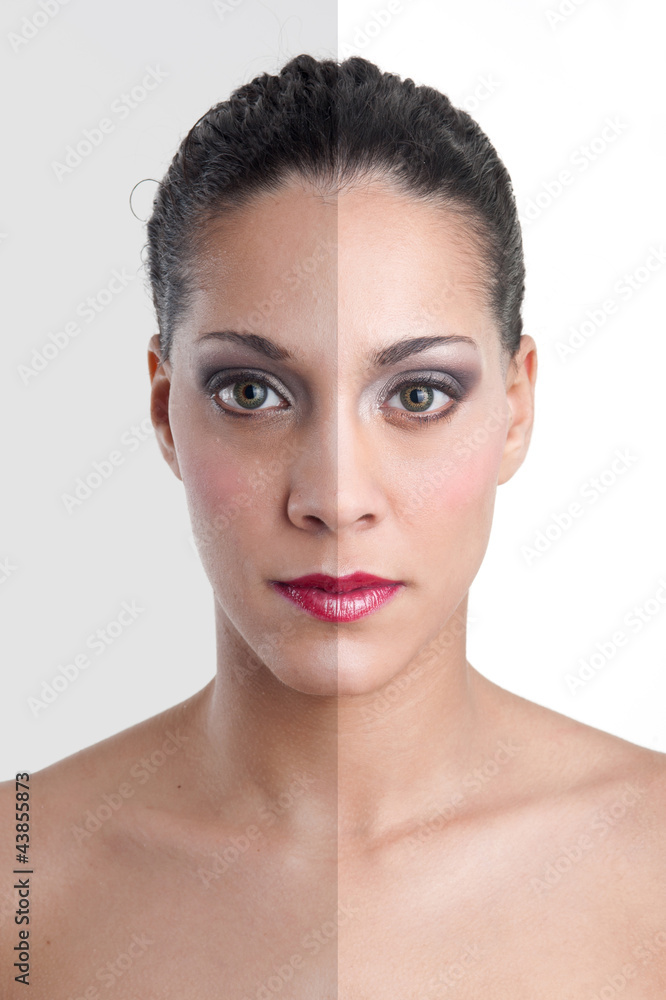 Photo editing of woman's face showing photo manipulation. Stock Photo ...