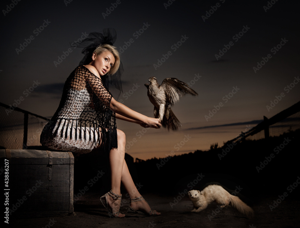 Sexy lady with animals Stock Photo | Adobe Stock