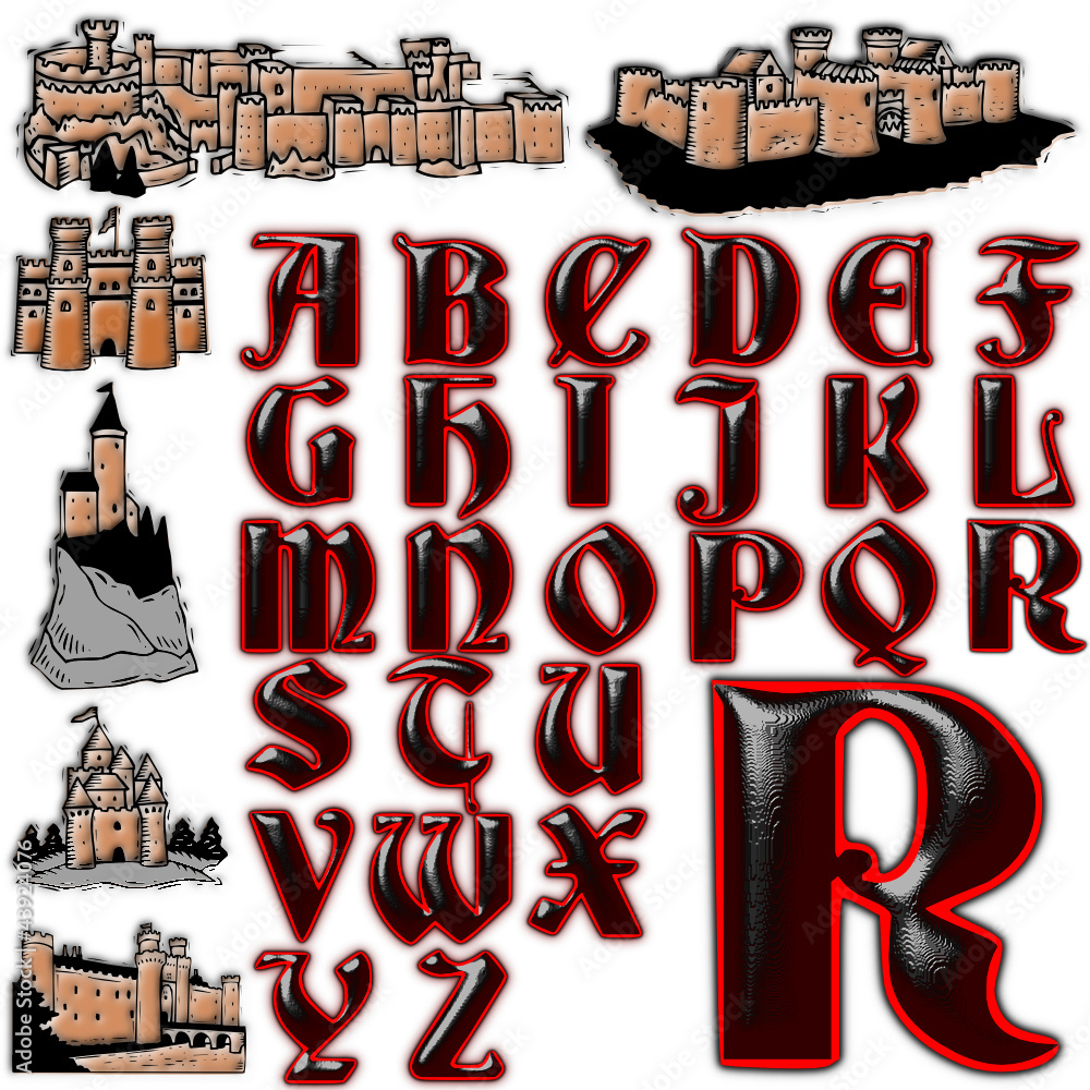 Gothic castle abc alphabet collection Stock Vector | Adobe Stock