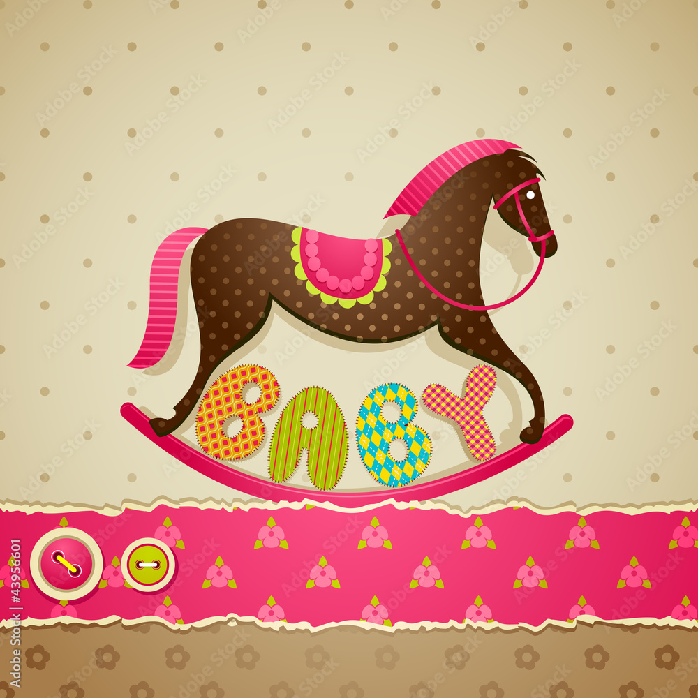 vector illustration of baby shower background with rocking horse Stock ...
