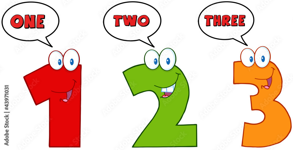 Numbers One,Two And Three Cartoon Characters With Speech Bubbles Stock ...