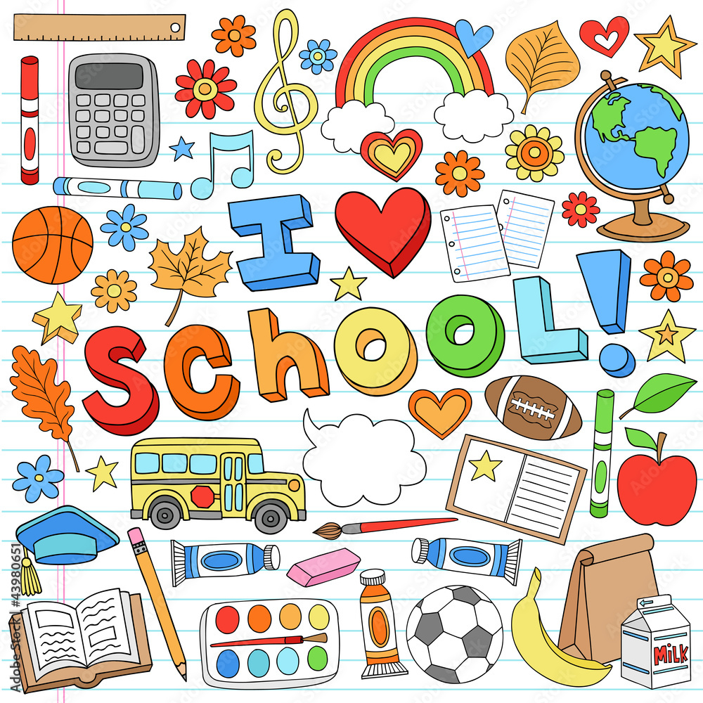 I Love School Back to School Supplies Doodle Vector Design Stock Vector ...