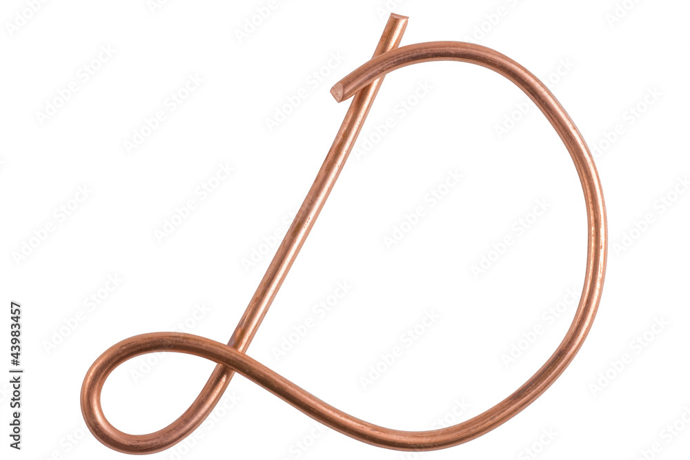 Copper metal wire in the form of letter D, modern US calligraphy Stock ...