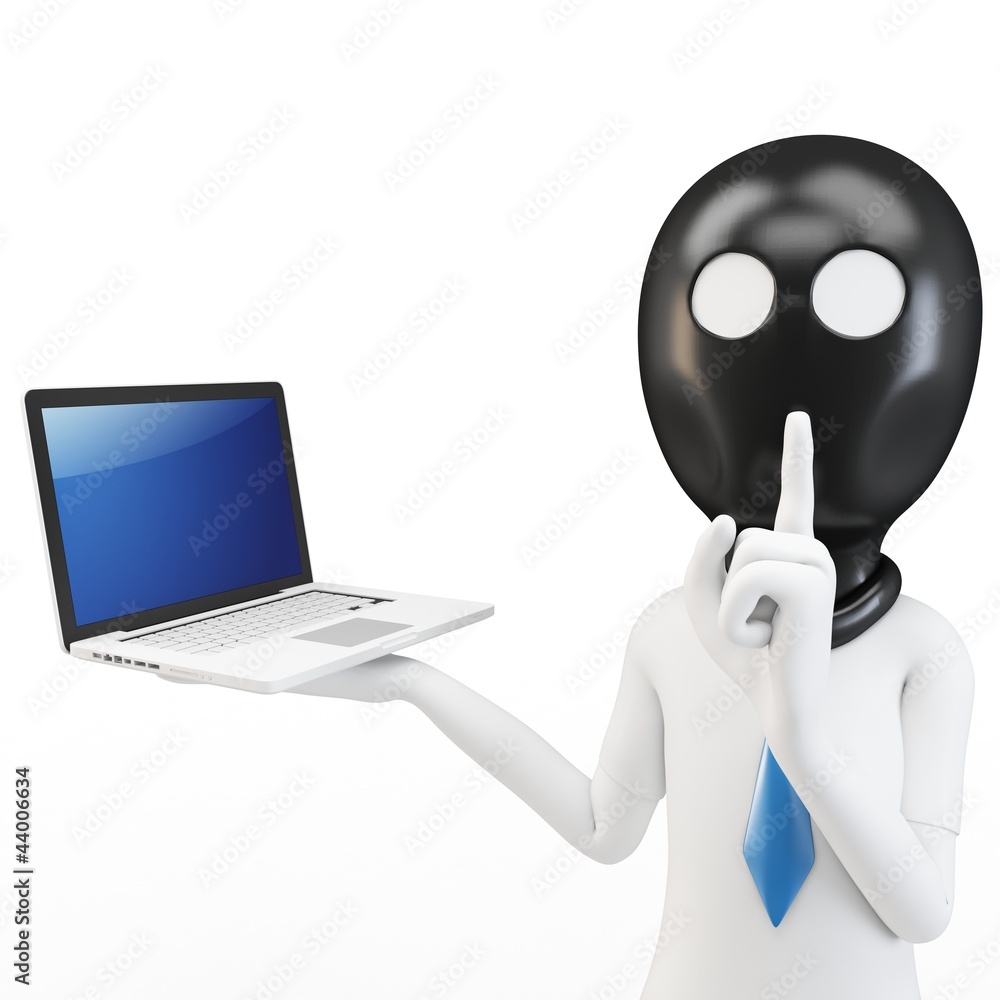 3d man hacker with laptop ilustración de Stock | Adobe Stock