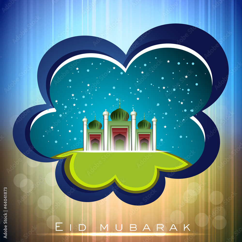 Beautiful greeting card with Mosque or Masjid for Eid Mubarak. E Stock ...