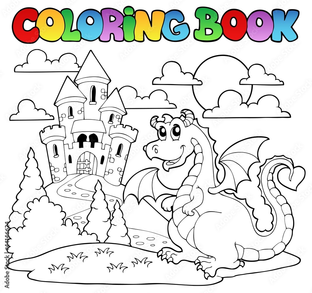 Coloring book dragon theme image 1 Stock Vector | Adobe Stock
