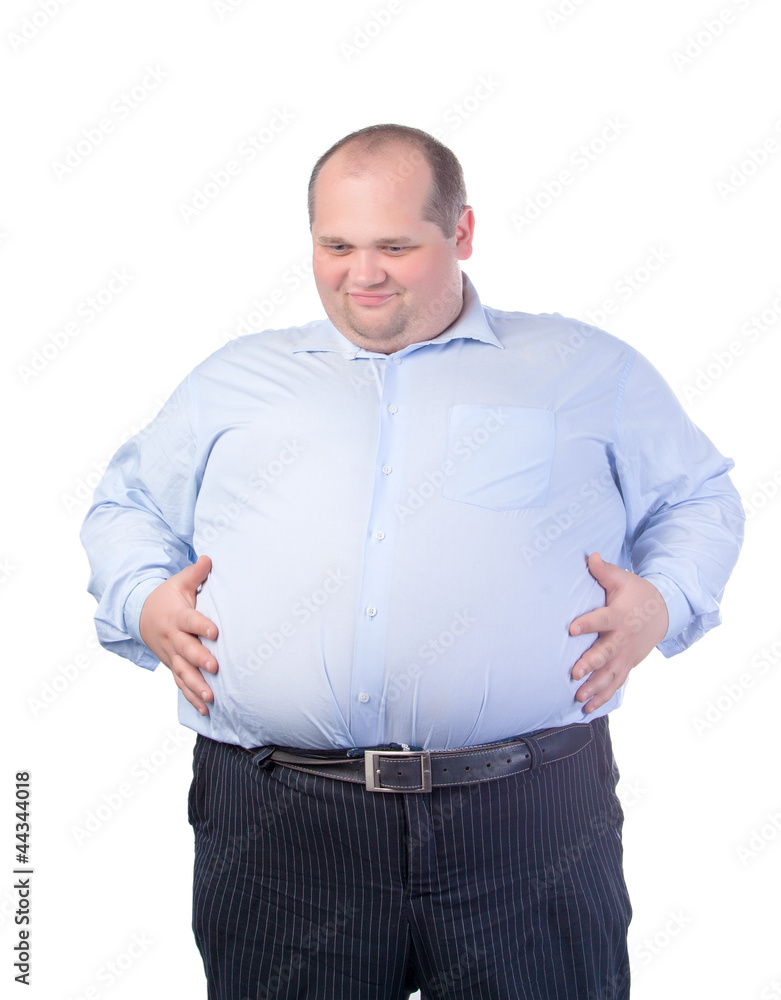 Happy Fat Man in a Blue Shirt Stock Photo | Adobe Stock