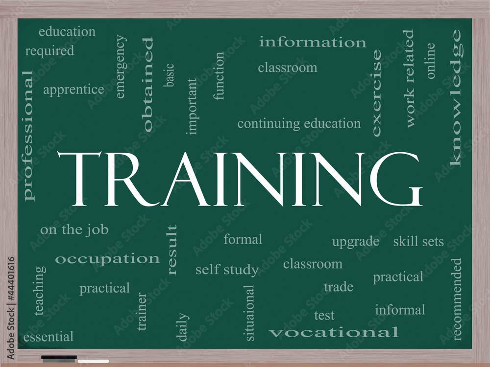 Training Word Cloud Concept on a Blackboard Stock Photo | Adobe Stock
