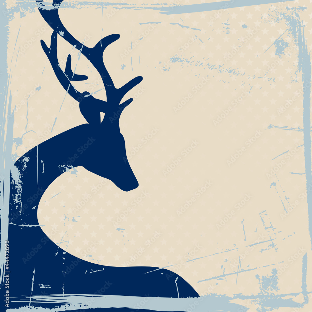 Reindeer Blue Retro Beige Background Stock Vector | Adobe Stock