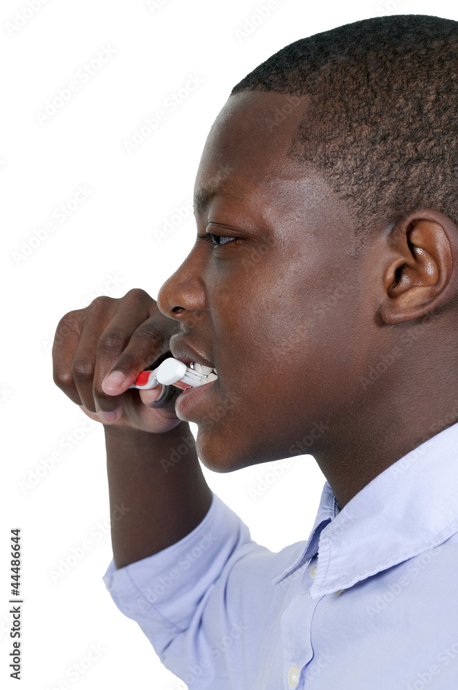 Teenage Boy Brushing Teeth Stock Photo | Adobe Stock