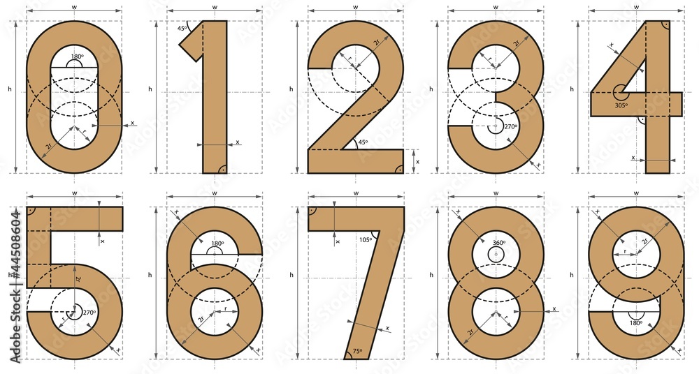 Vetor de Numbers Font Technical Drawing do Stock | Adobe Stock