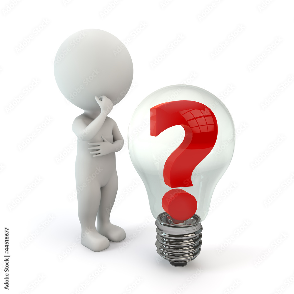 3d small people question mark bulb Stock Illustration | Adobe Stock