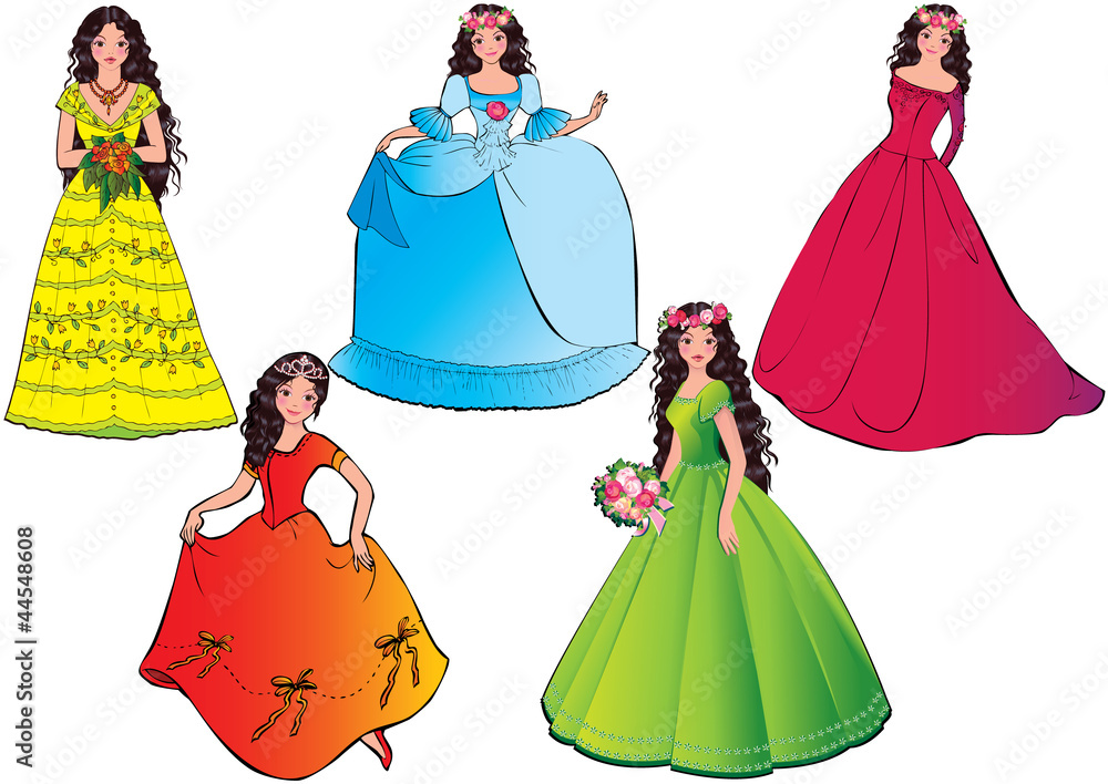 Princess in different dresses. Stock Vector | Adobe Stock