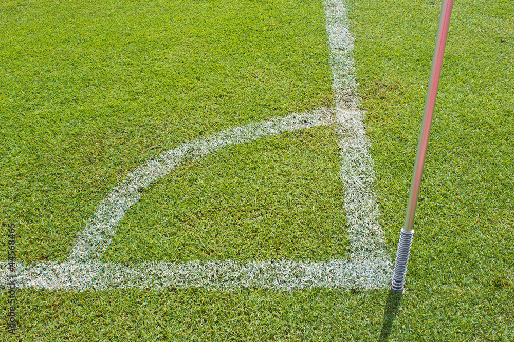 Corner of a football (soccer) field is made from synthetic lawn Stock ...