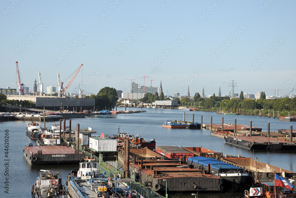 Schuten im Hamburger Hafen Stock-Foto | Adobe Stock