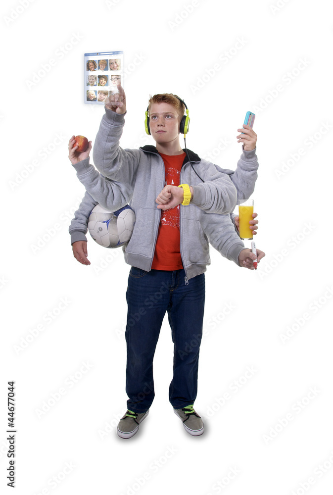 Multitasking Teenager Stock Photo | Adobe Stock