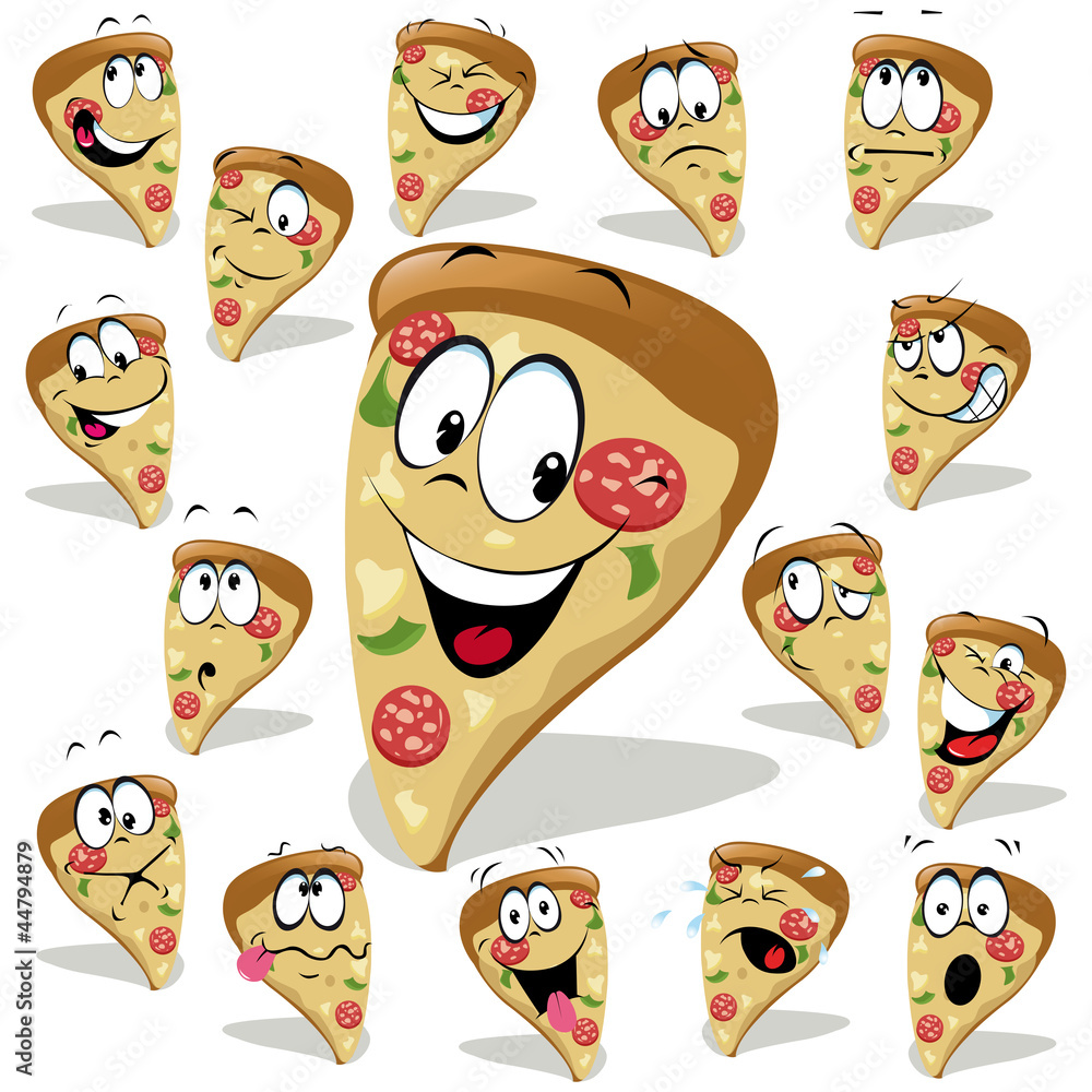 pizza cartoon illustration with many expressions Stock Vector | Adobe Stock