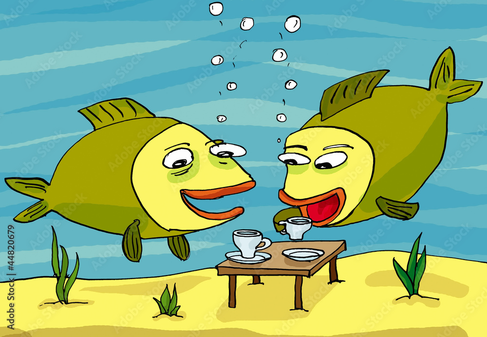 two fishes are drinking water, cartoon Stock Illustration | Adobe Stock