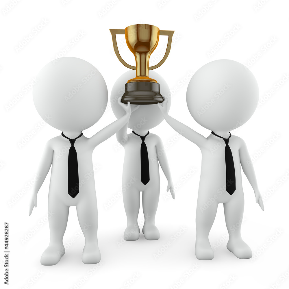3d small people winning team with golden trophy Stock Illustration ...