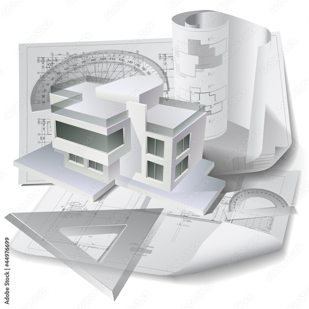 Architectural background with a 3D building model Stock Vector | Adobe ...