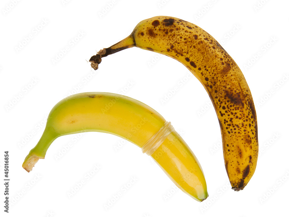 Healthy banana with condom and ugly banana without condom Stock Photo ...