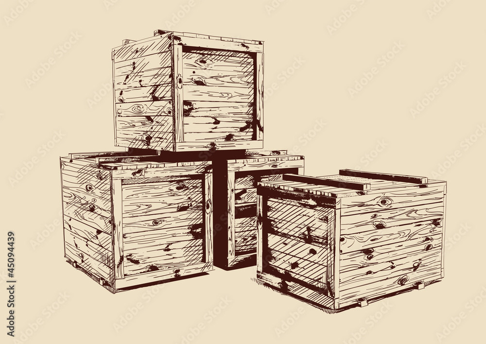 vintage wooden crates drawn vector llustration isolated Stock Vector ...