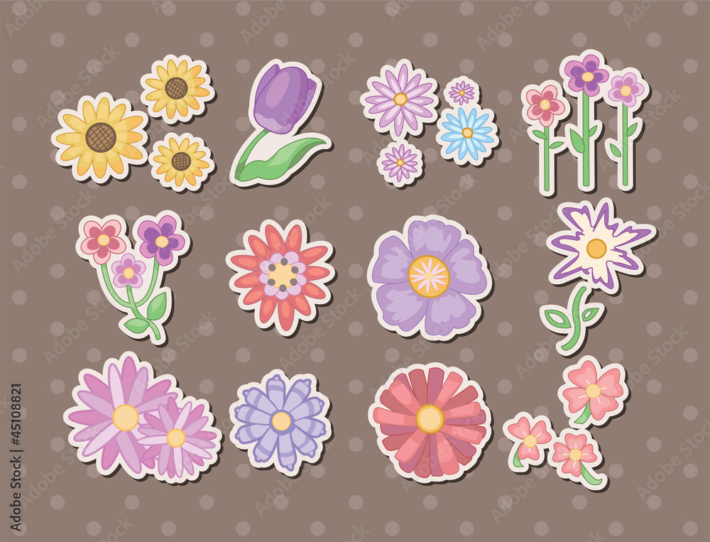 cartoon flower stickers Stock Vector | Adobe Stock