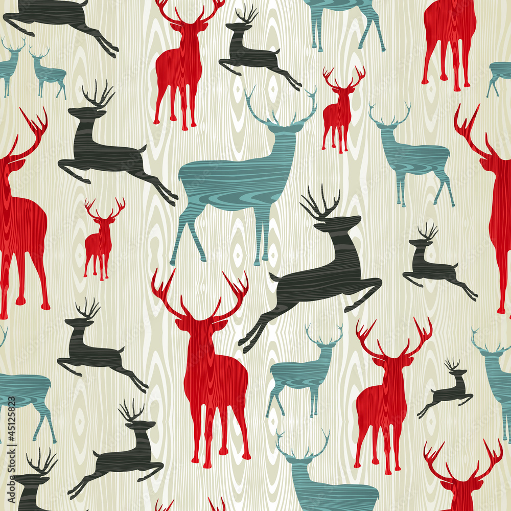 Christmas wooden reindeer pattern Stock Vector | Adobe Stock