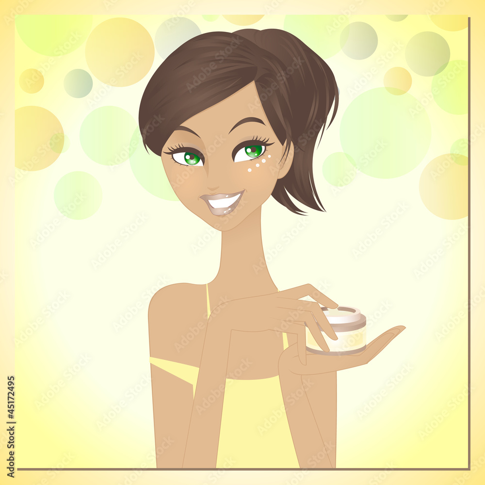 Beauty applying an anti-wrinkle cream Stock Vector | Adobe Stock