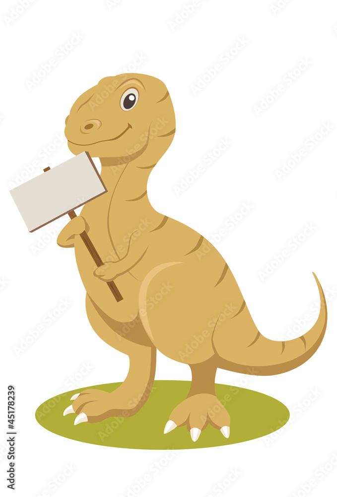 Cartoon vector illustration of a t-rex with sign Stock Vector | Adobe Stock